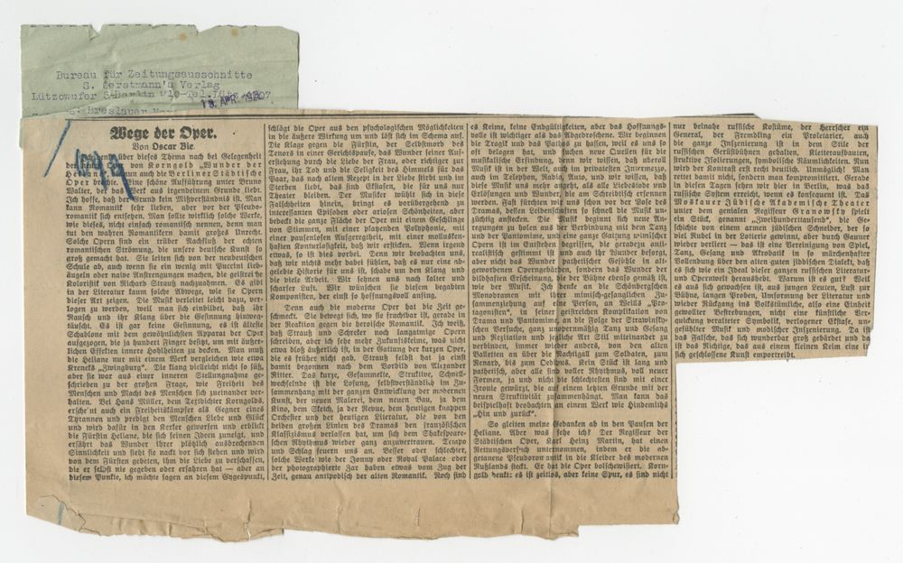German newspaper clipping with a review of GOSET guest performance of ...